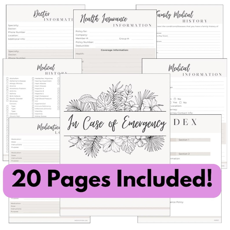 Printable in Case of Emergency Medical Binder for ALL Ages - Etsy