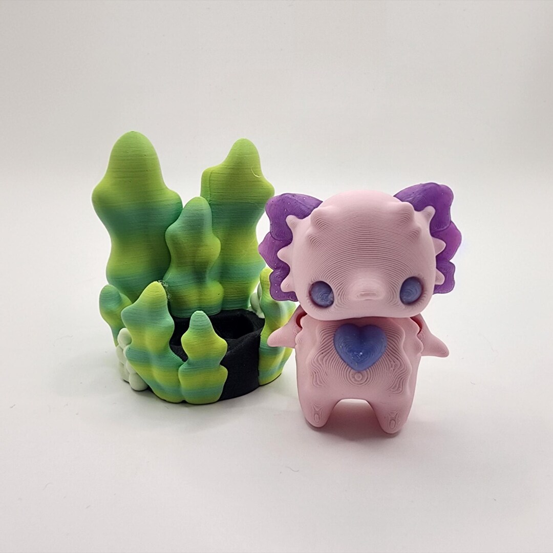 Flexi Axolotl Pixie Toy | Optional Kelp Stand | Keychain Version ...