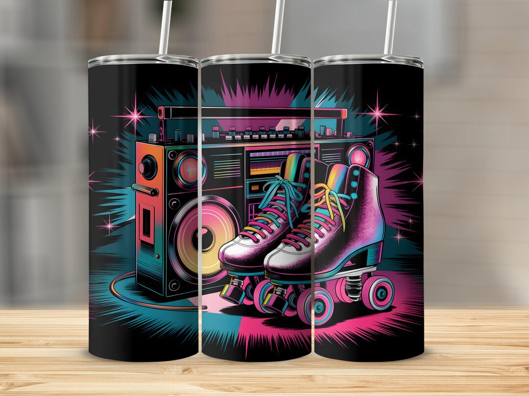 Retro Boombox Roller Skates Tumbler Wrap 20oz Skinny PNG Digital ...