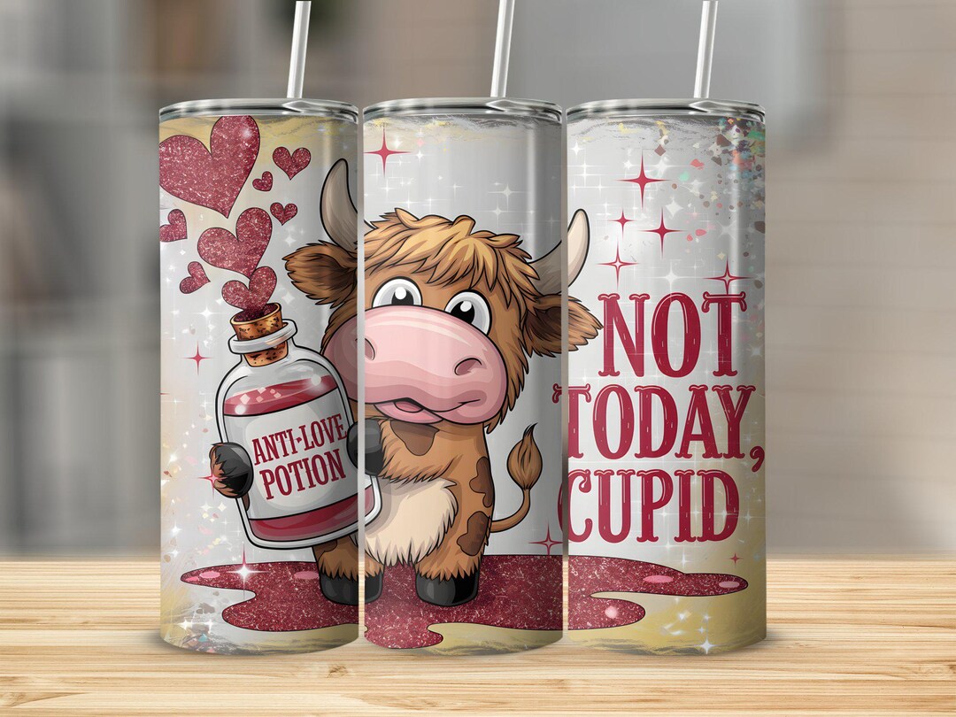 Cute Highland Cow Anti Valentine Love Potion Tumbler Wrap, Funny Skinny ...