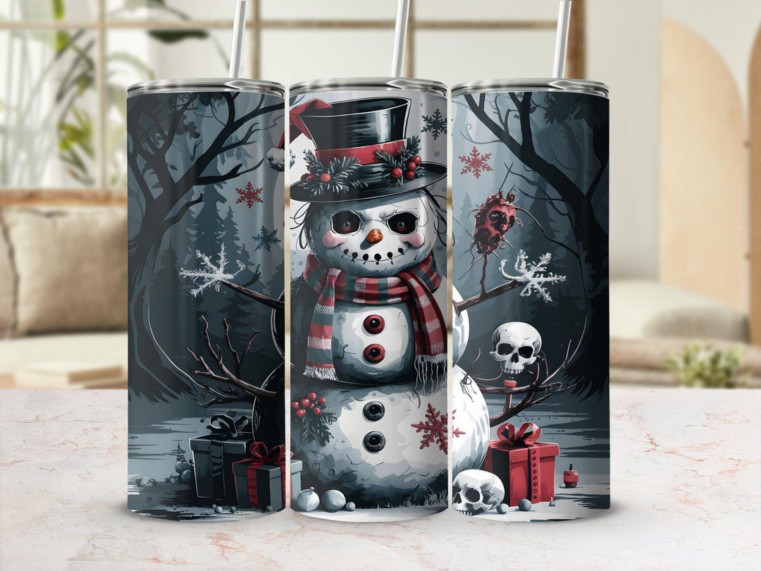 Creepy Snowman Digital Tumbler Wrap PNG, 20oz Skinny Seamless Christmas ...