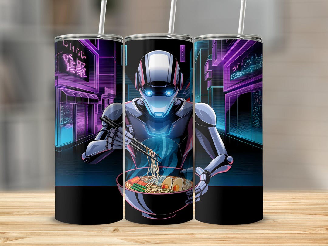 Sci-fi Ramen Robot Digital Art 20oz Skinny Tumbler Wrap PNG 300dpi ...