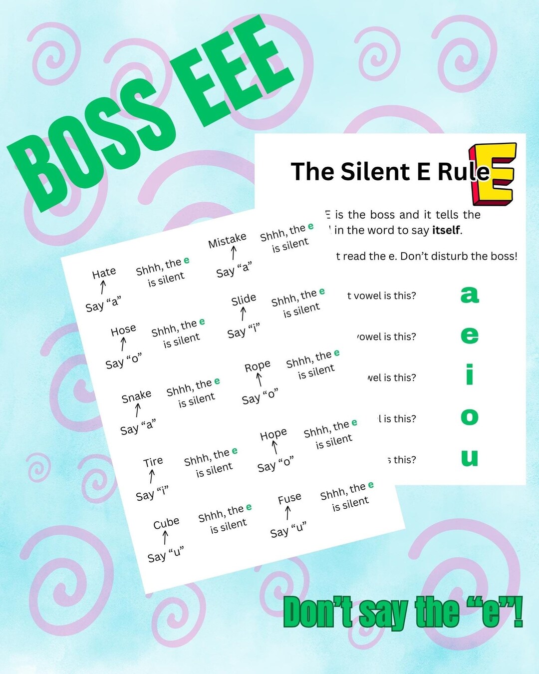 Silent E Lesson for First and Second Grade Reading Rules Learn to Spell New Words Class Lesson ...