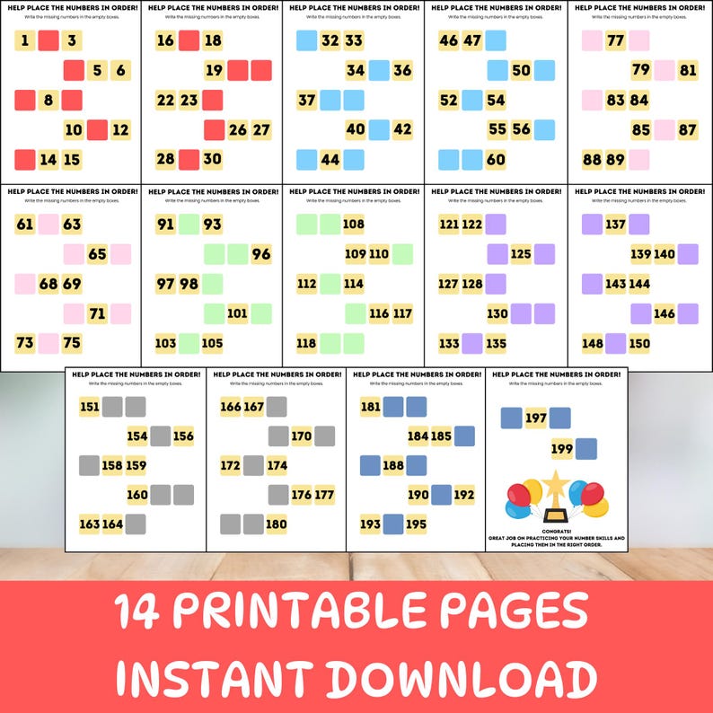 Missing Numbers 1-200 Worksheets Printable - Preschool Kindergarten ...