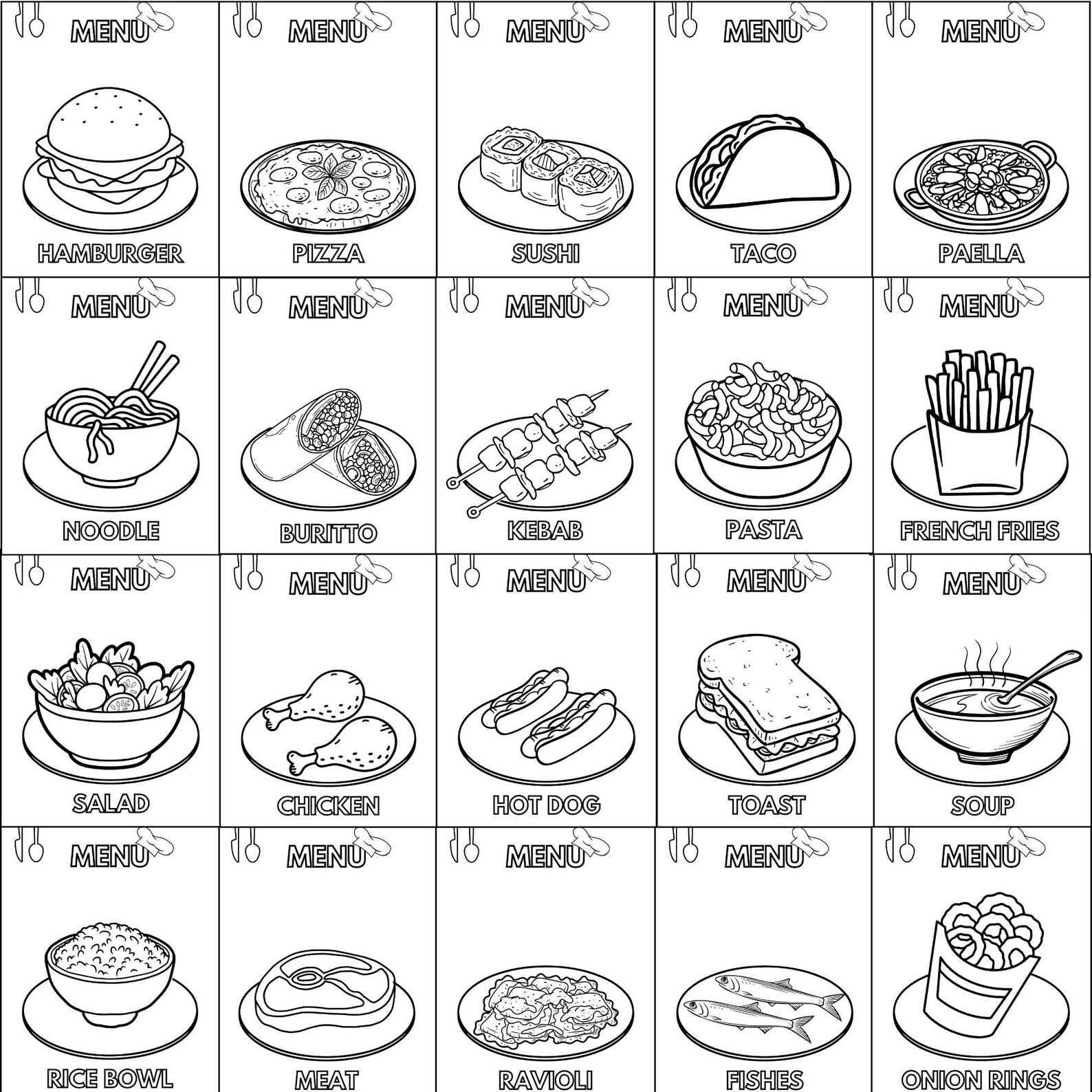 Printable Bold and Easy Food Coloring Pages for Kids and Adults | 20 ...