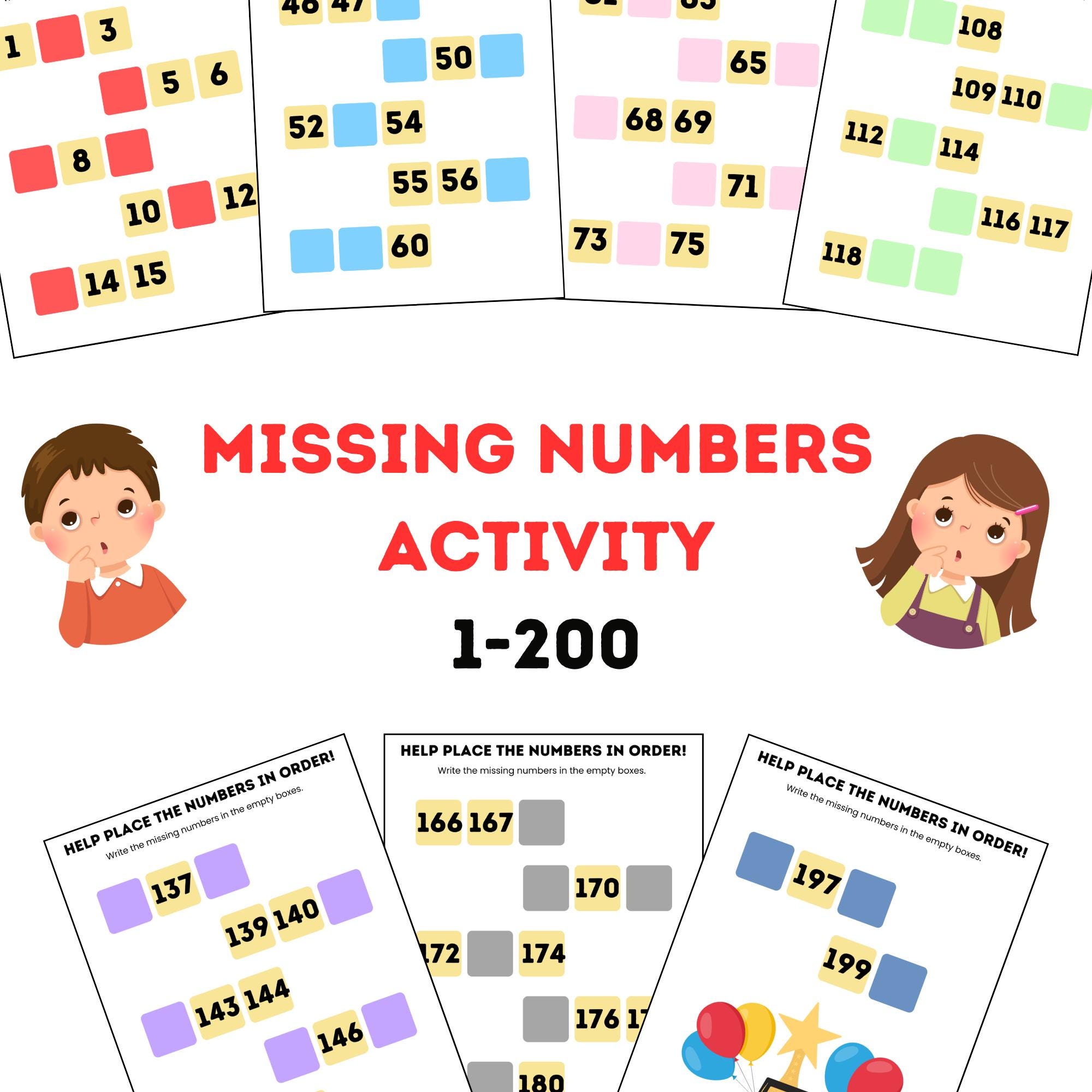 Missing Numbers 1-200 Worksheets Printable - Preschool Kindergarten ...