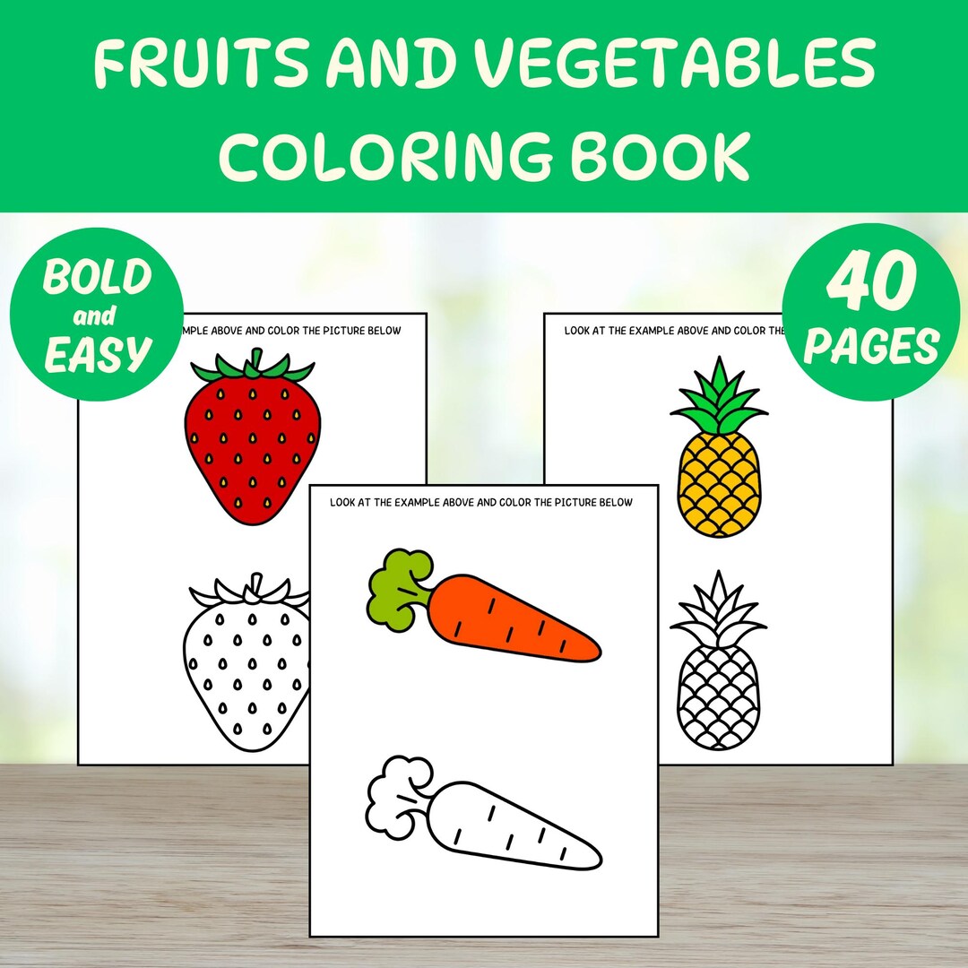Bold and Easy Fruits and Vegetables Coloring Pages | Fun and Relaxing ...