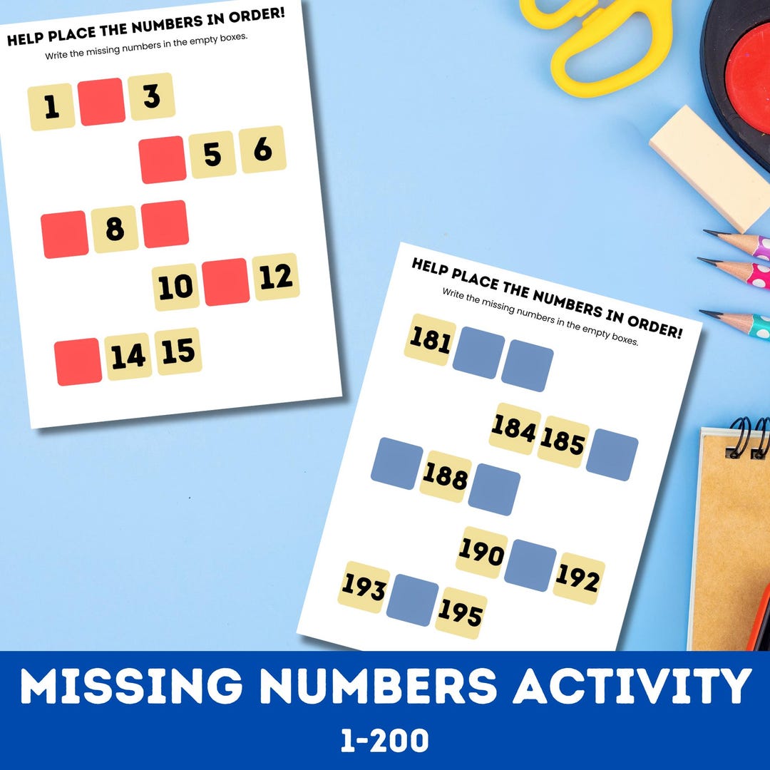 Missing Numbers 1-200 Printable Worksheets | Preschool Kindergarten ...