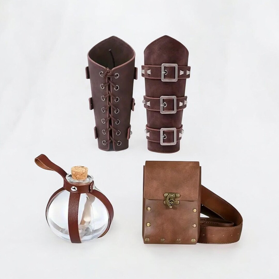 Bracers, Belt Pouch & Potion Bottle - Medieval LARP, Fantasy Cosplay ...