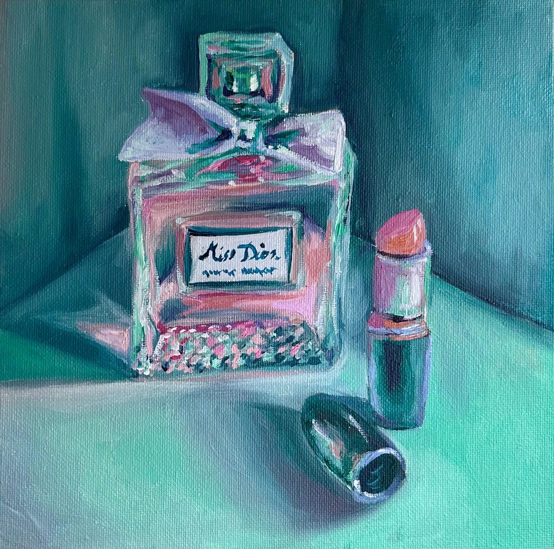 Original Oil Painting: Perfume & Lipstick Still Life, Girly Artwork - Etsy