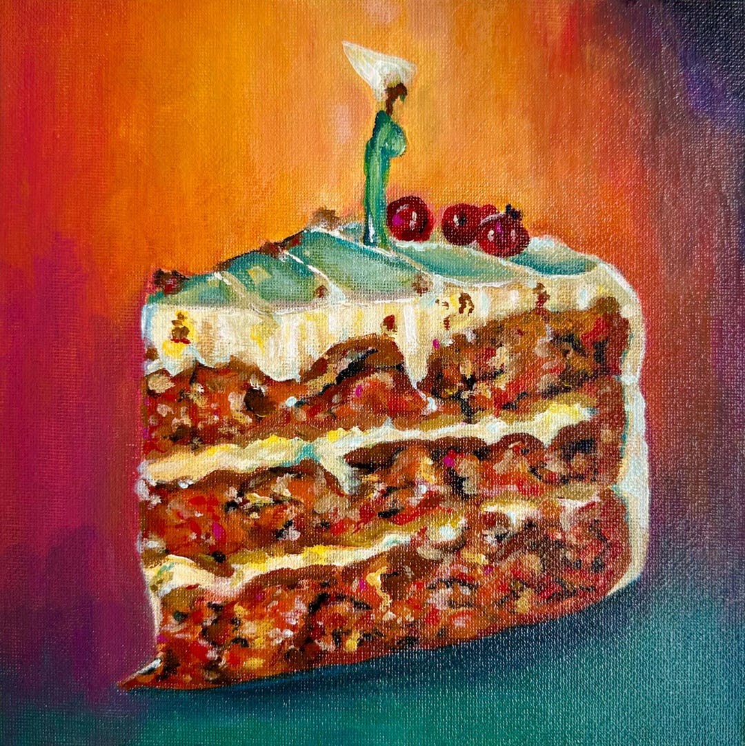 Birthday Cake 8x8 Inch Original Acrylic Painting Colourful Still Life ...