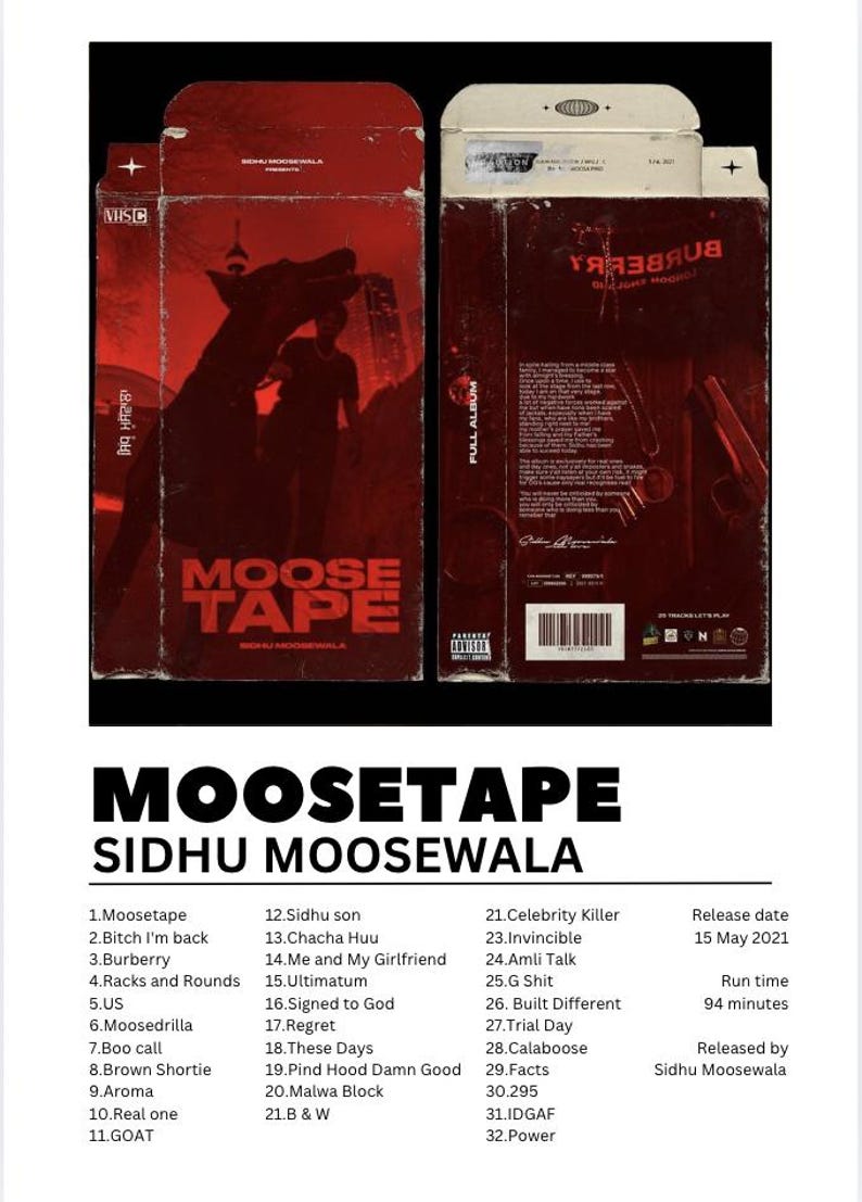 Digital Poster - Sidhu Moosewala Moosetape Album Cover Song Wall Art - Etsy