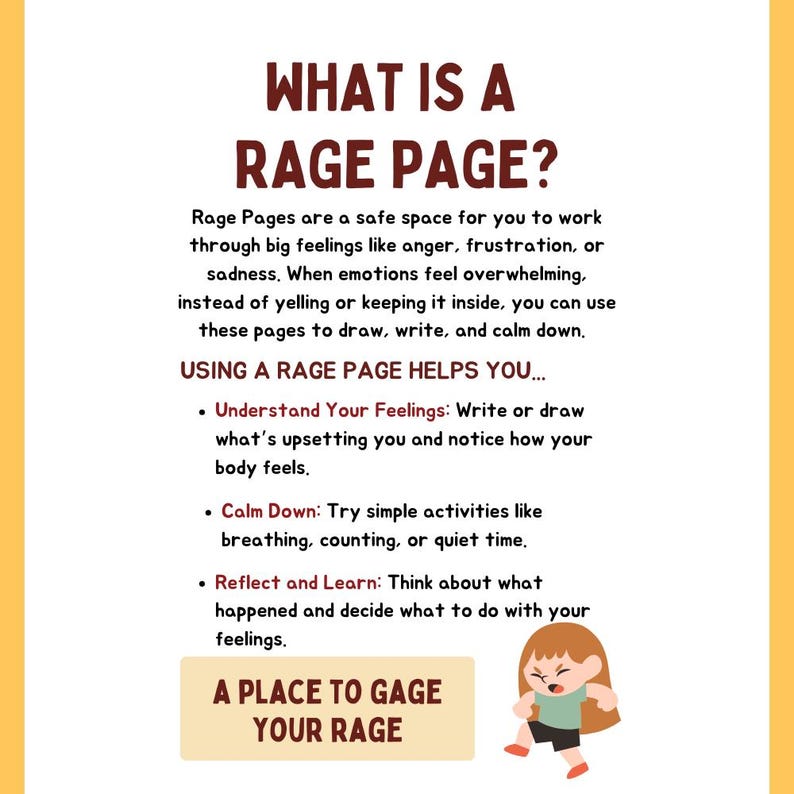 ADHD Kids Printables: Journals, Rage Pages, Anger Management, and ...