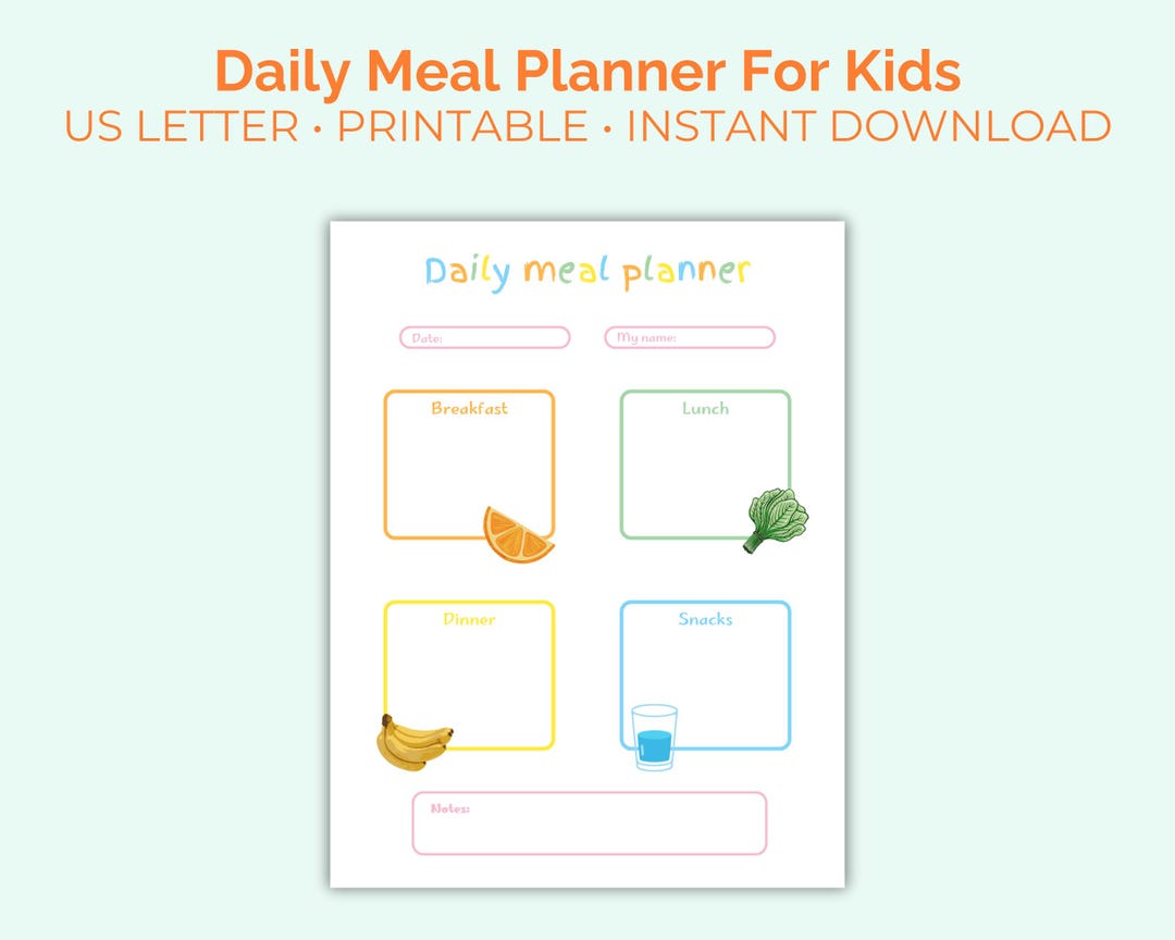 Printable Daily Meal Planner for Kids - Etsy