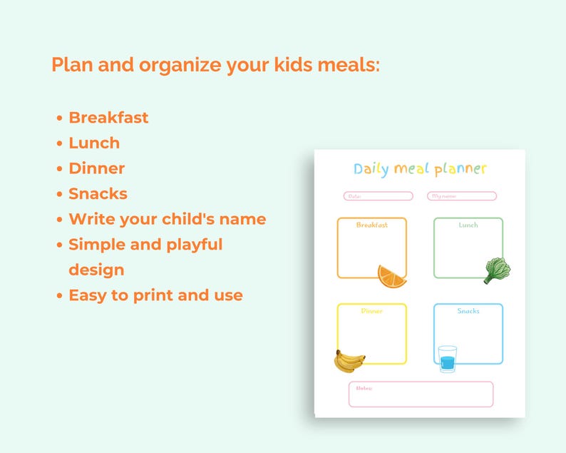 Printable Daily Meal Planner for Kids - Etsy