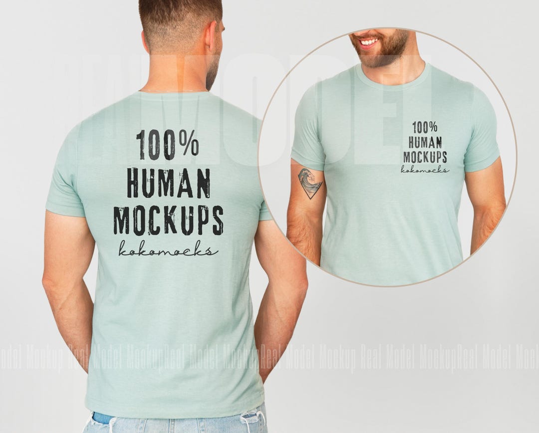 HEATHER DUSTY BLUE Bella Canvas 3001 Mockup | Men's Front Back T-shirt ...