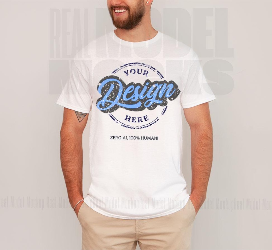 WHITE GILDAN 5000 Mockup | T-shirt Mockup | Male Model Tee Mockup ...