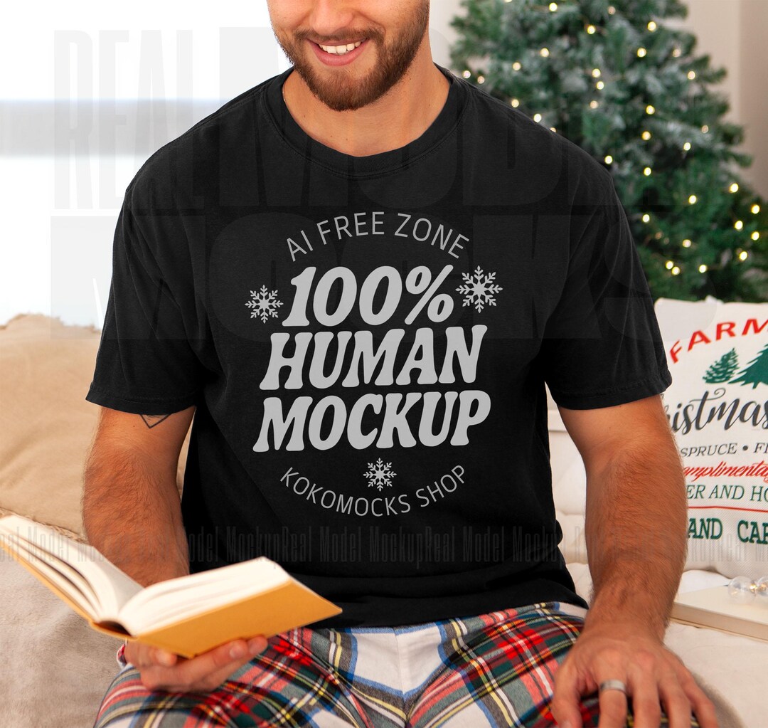 BLACK Comfort Colors C1717 Mockup | Male Model Christmas Mockup ...