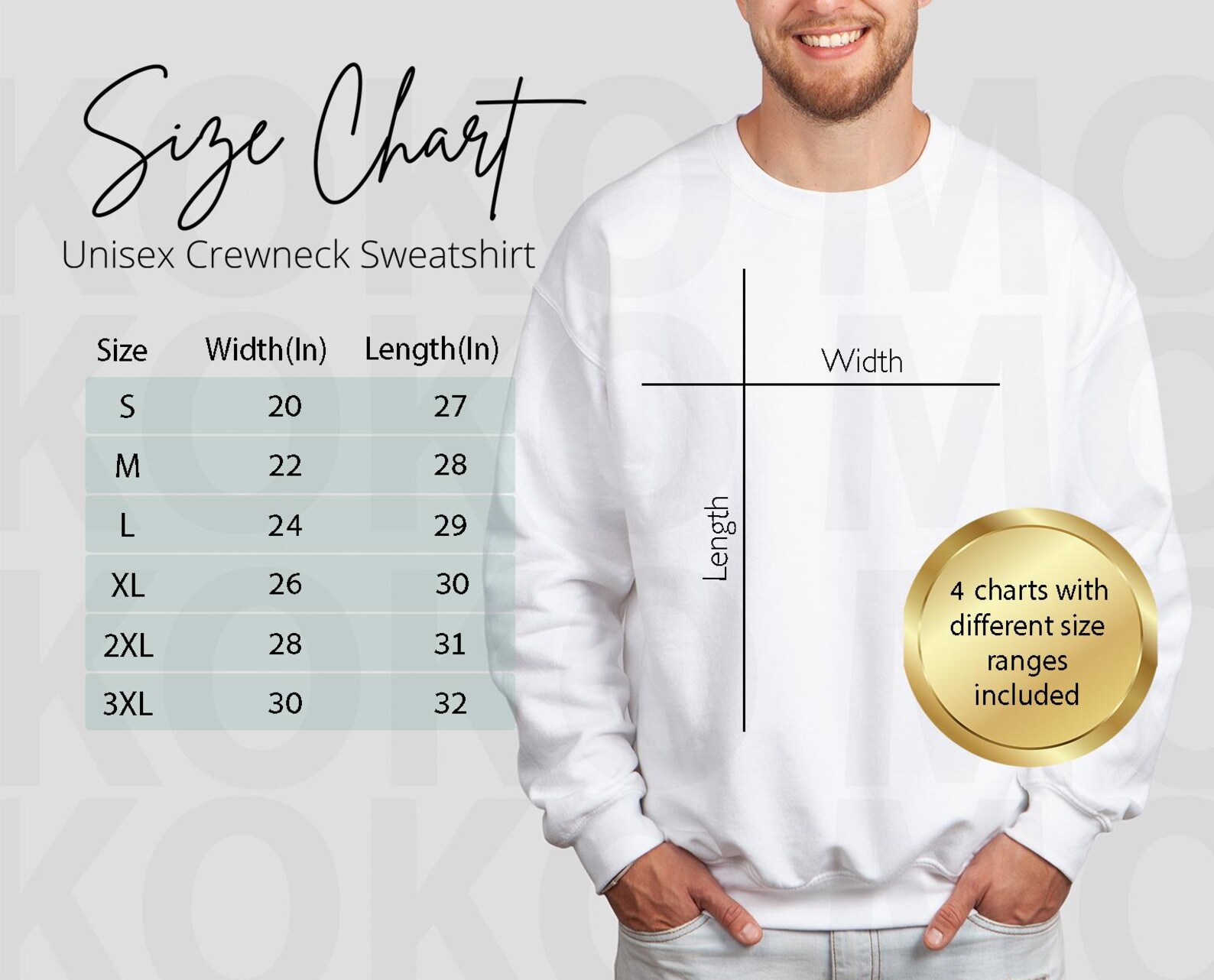 Gildan 18000 Size Chart | Male Model Sizing Chart Mockup | Unisex ...