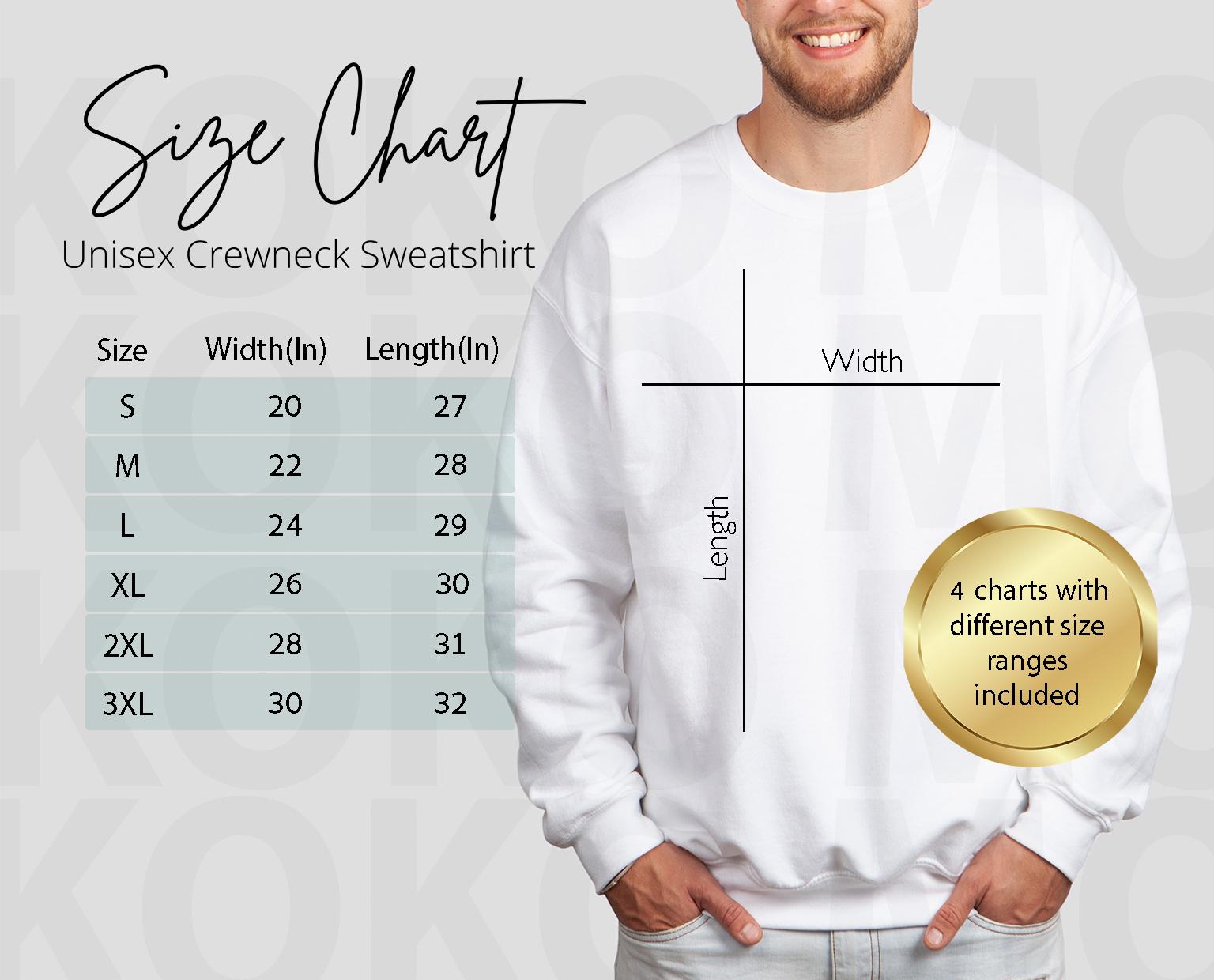 Gildan 18000 Size Chart | Male Model Sizing Chart Mockup | Unisex ...