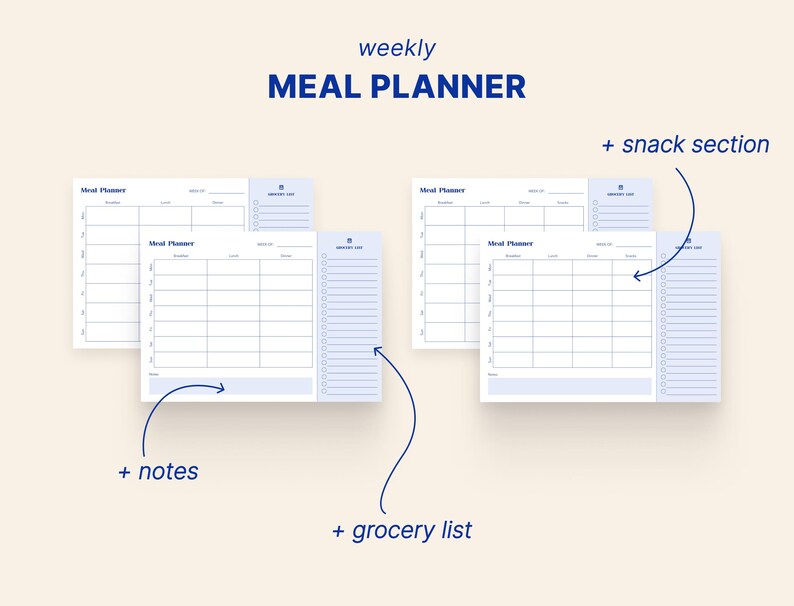 The Weekly Meal Planner Bundle - Printable, Customizable Template, Editable Meal Planner PDF and ...