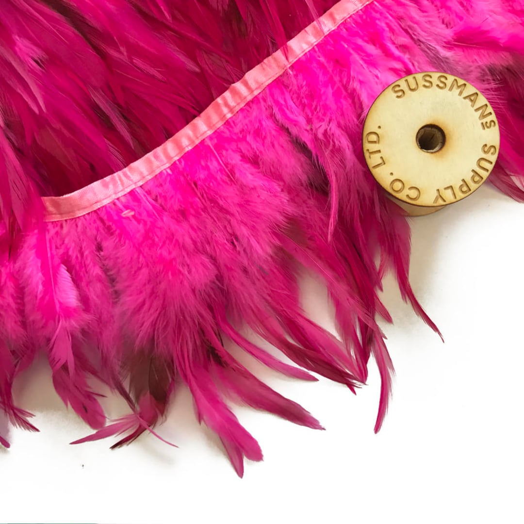 Feather Trim - Rooster Feather Saddle Fringe Trims - Gradient Pink (1/2 ...