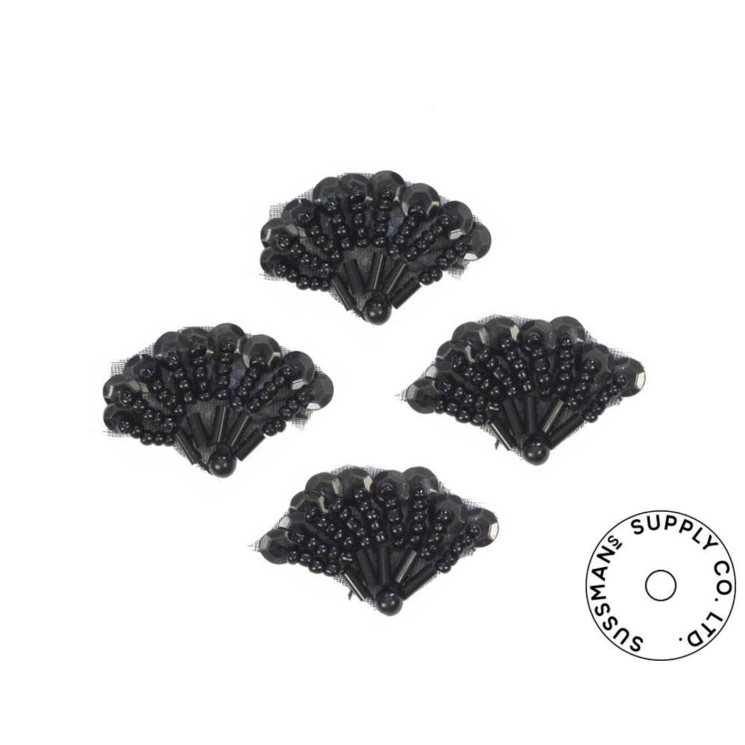 Beaded Applique - Vintage Fan Beaded Applique Trim - Black (4pcs) - Etsy