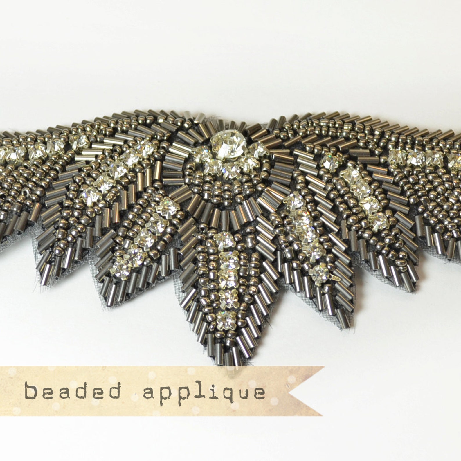 GUN METAL Rhinestone Beaded Jewel Applique millinery | Etsy