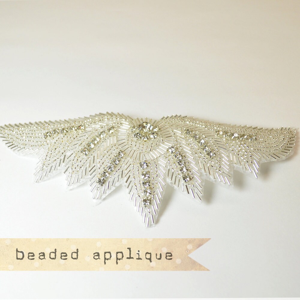 WHITE/SILVER - Rhinestone Beaded Jewel Applique - Millinery, Fascinator ...