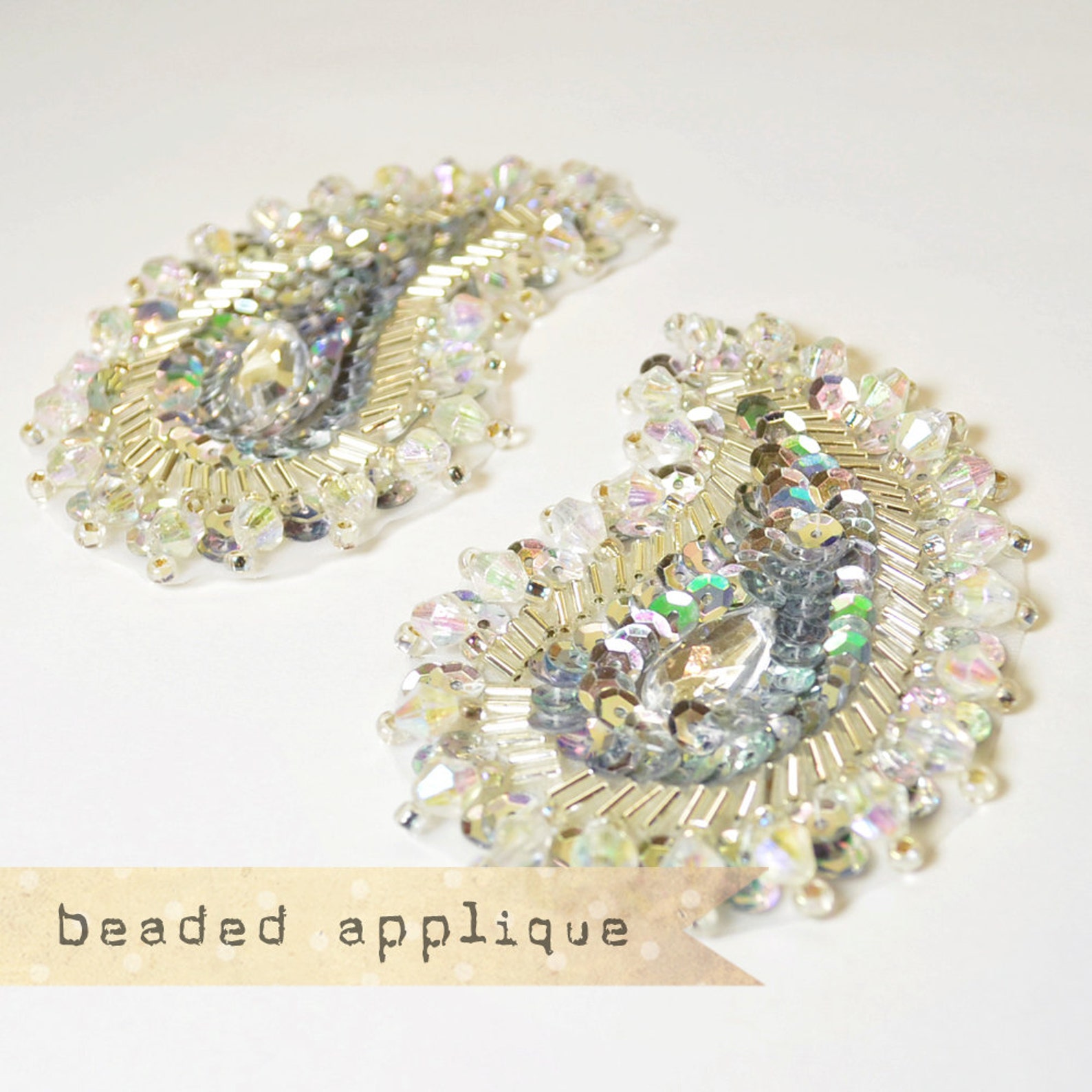 2pcs SILVER Paisley Rhinestone Beaded Jewel Applique | Etsy