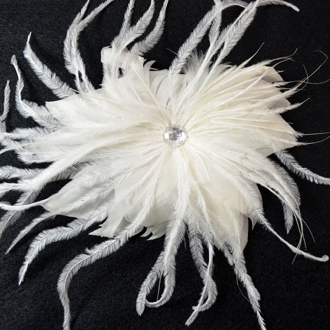 Feather Fascinator With Brooch and Clip, Handmade-white - Etsy
