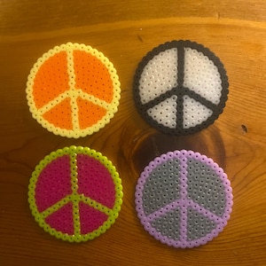 WORLD PEACE SET: 4 Handmade Fuse Bead Custom Home Decor, Hippy ...