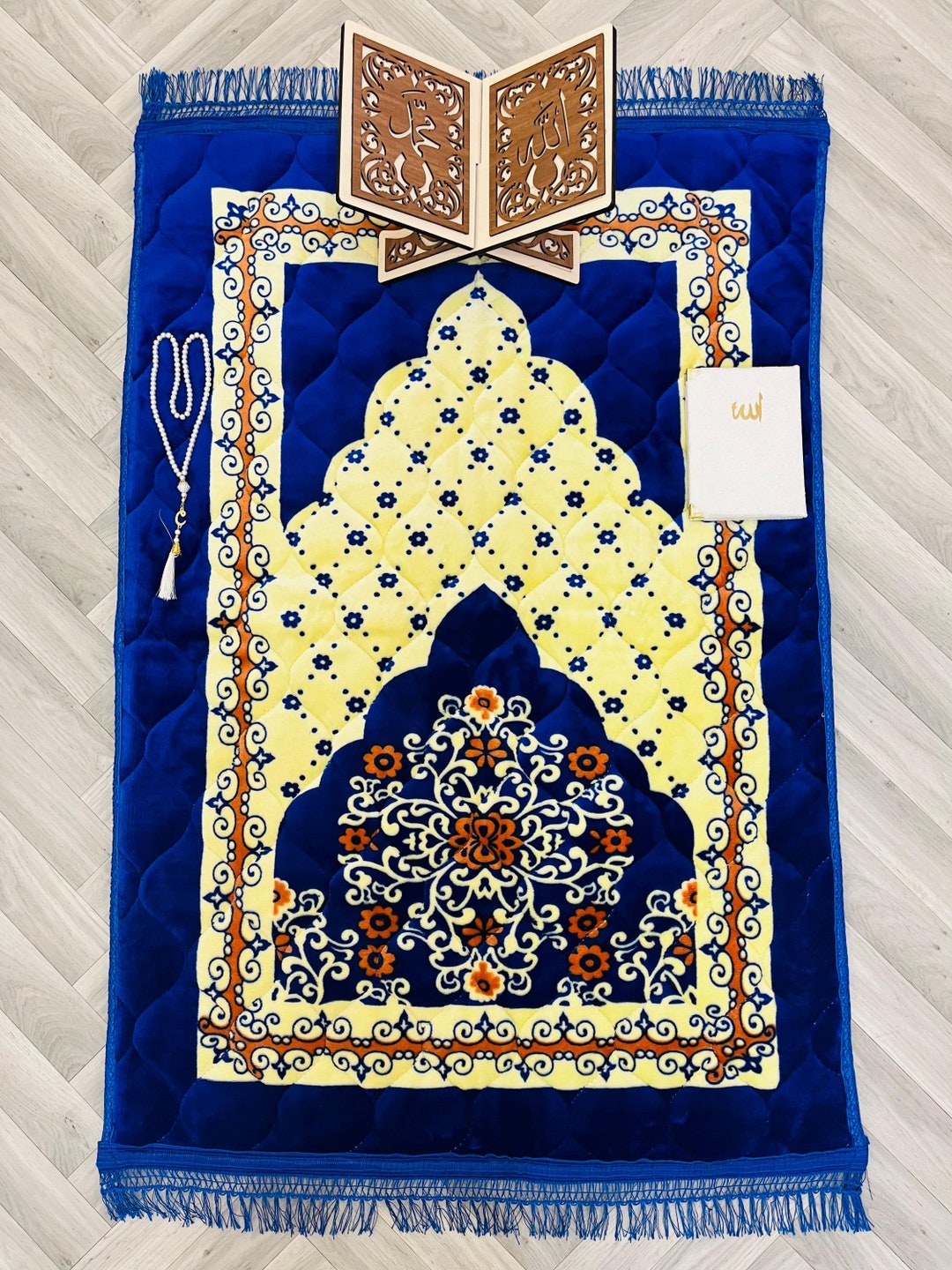 Blue Soft Textured Sponge Filled Velvet Prayer Rug Size 117x77 Cm 1200 ...