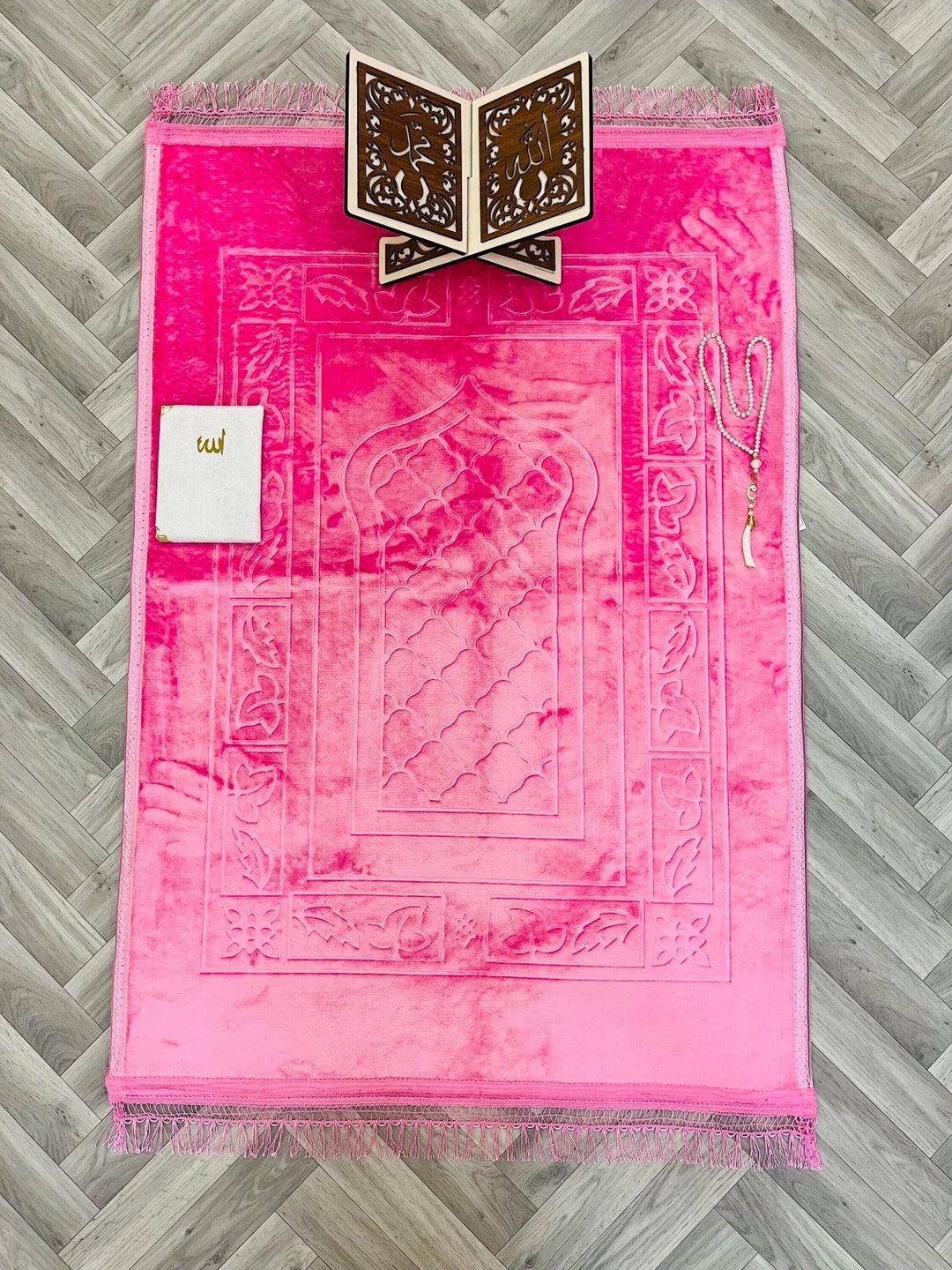 Pink Plush Velvet Prayer Mat 120x80 Cm 950 Gr I Thick Soft Textured ...