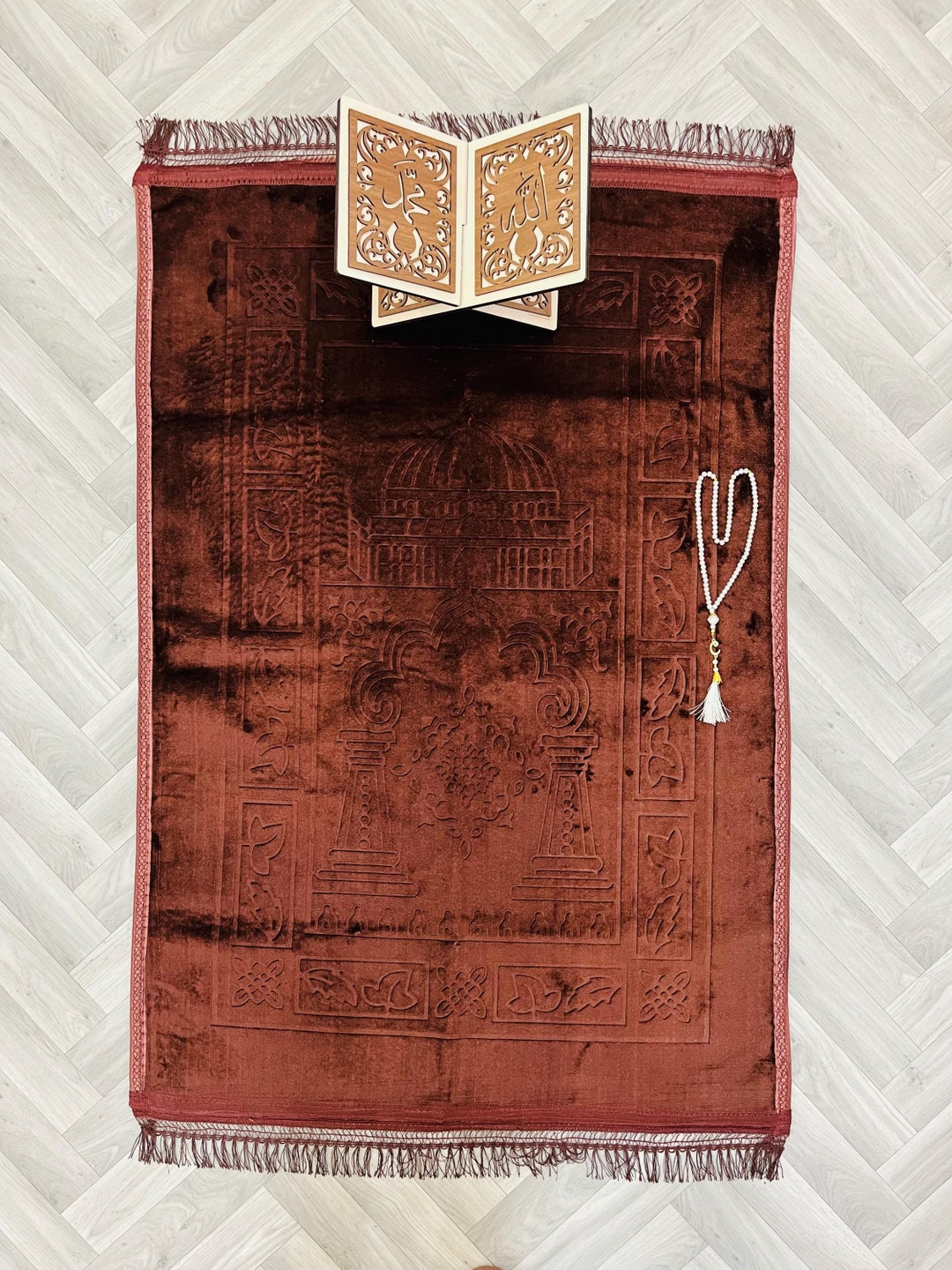 Brown Plush Velvet Prayer Mat 120x80 Cm 950 Gr I Thick Soft Textured ...