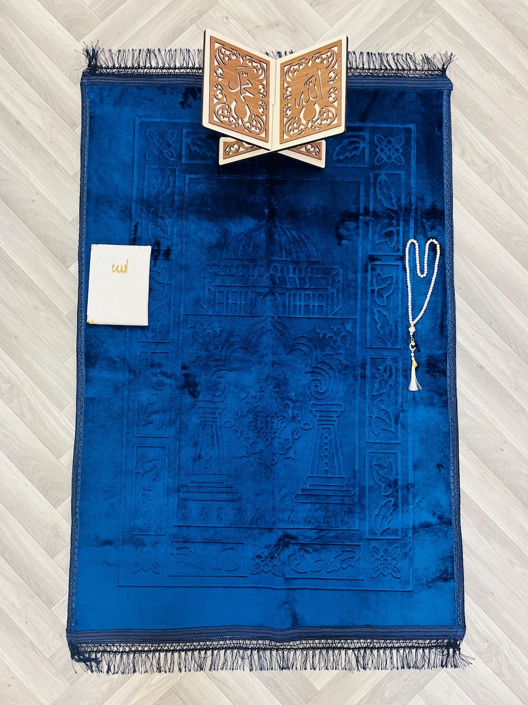 Blue Plush Velvet Prayer Mat 120x80 Cm 950 Gr I Thick Soft Textured ...