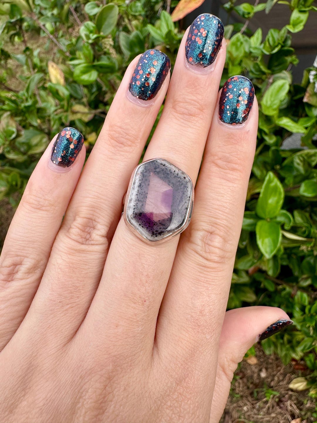 Atomic Trapiche Amethyst Sterling Silver Ring, Size 9 Statement Jewelry ...