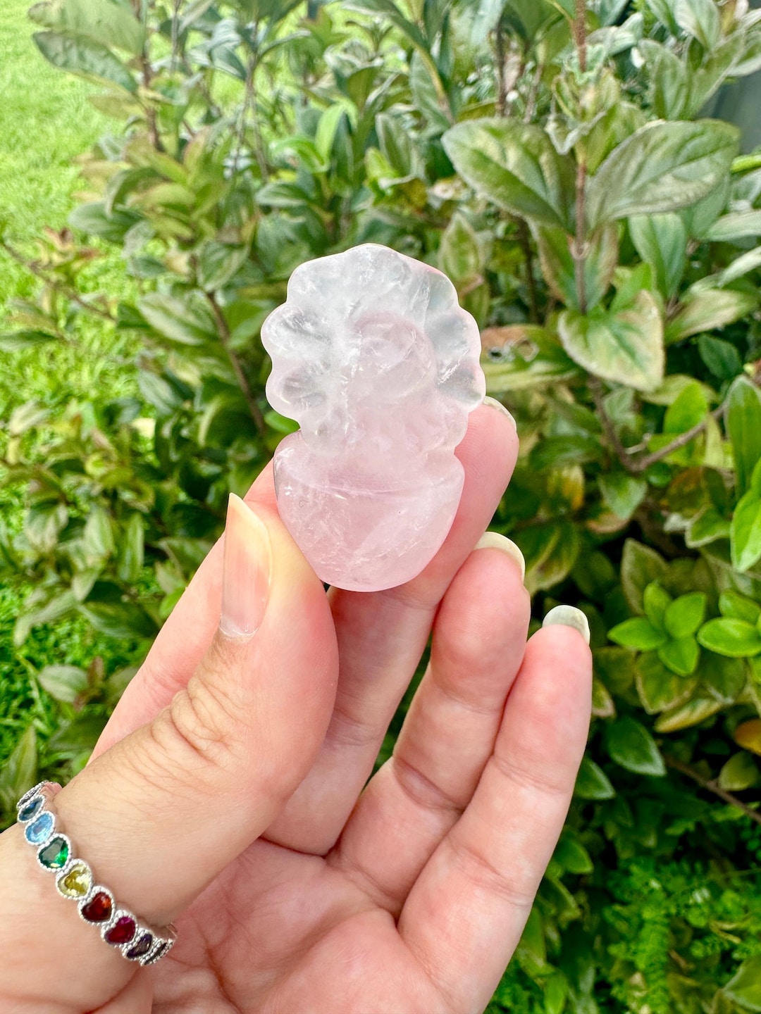 Rose Quartz Flower Plant Carving, Handcrafted Rose Quartz Crystal Plant ...