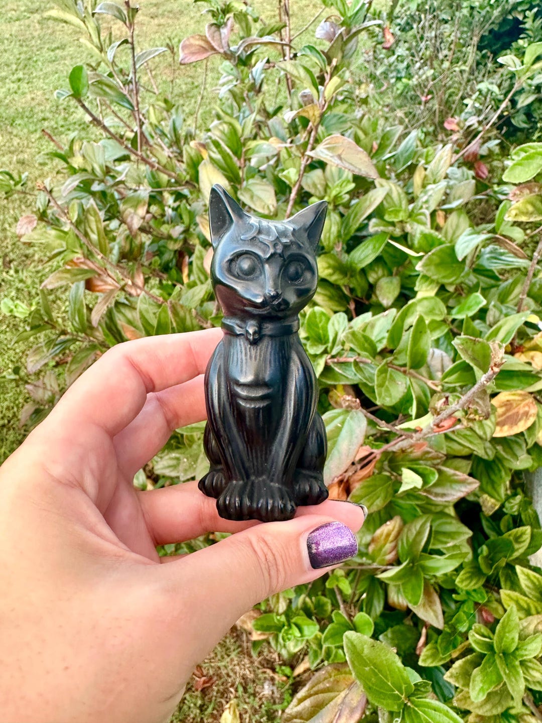 Black Obsidian Cat Carving, Healing Crystal Cat Figurine, Protective ...