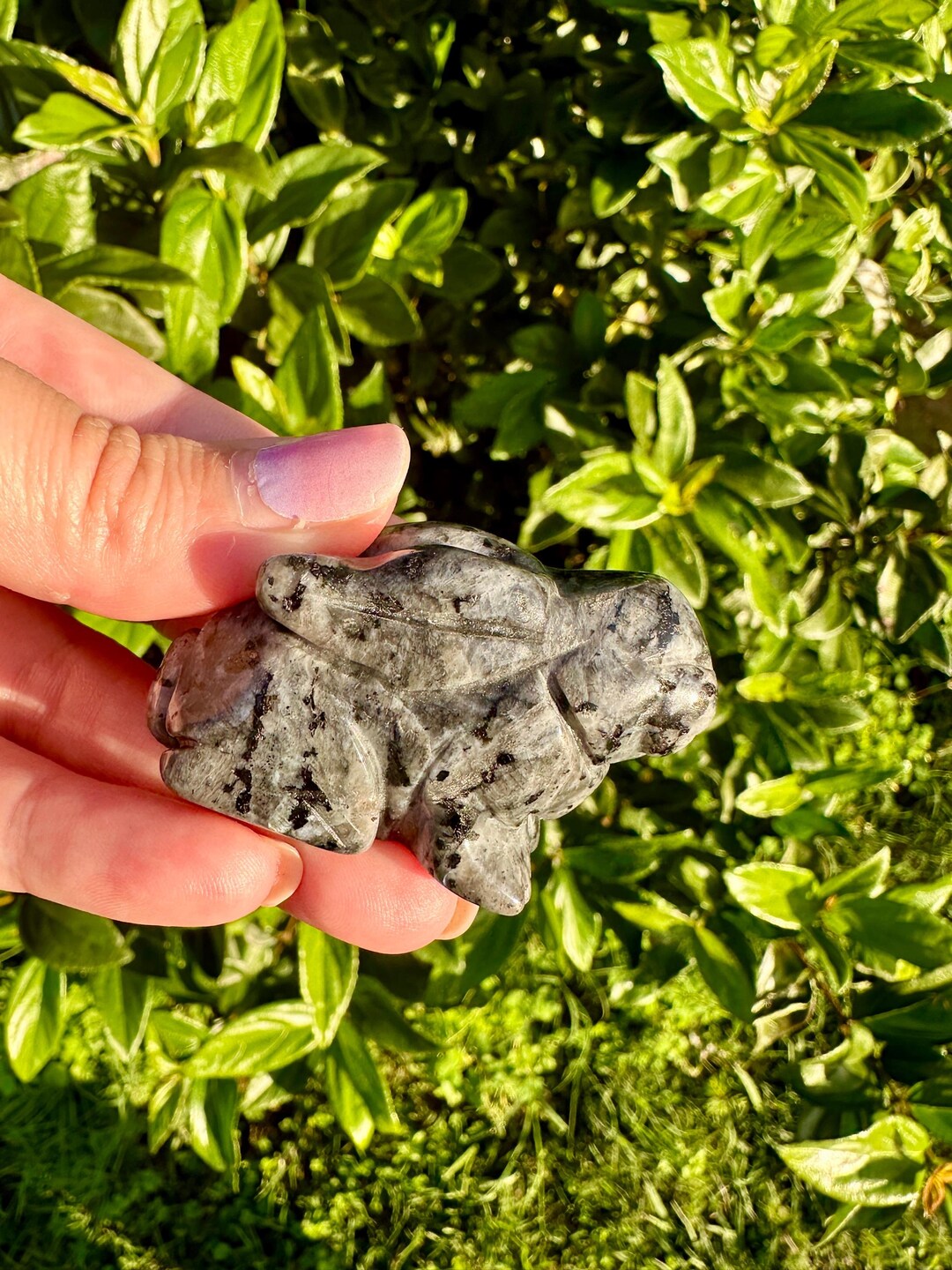 Elegant Larvikite Rabbit Carving Unique Home Decor, Handcrafted Stone ...