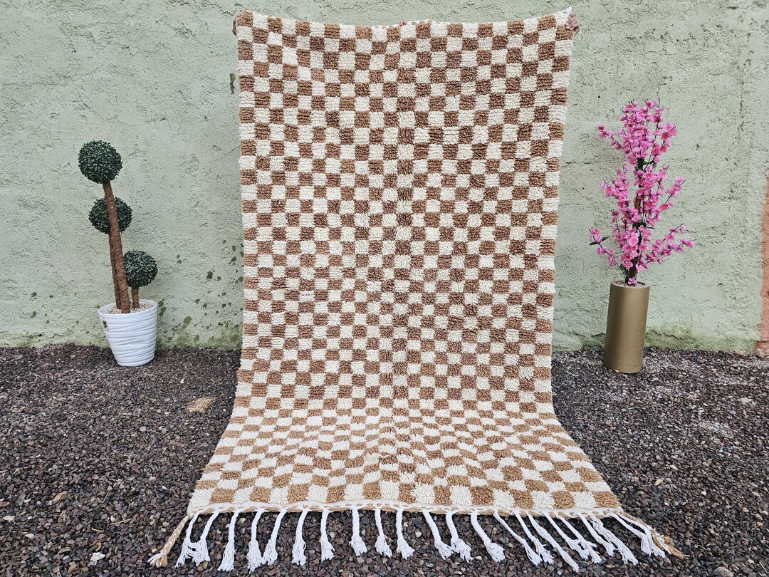 Moroccan Berber Brown and White Grid Area Rug,moroccan Check Rug ...