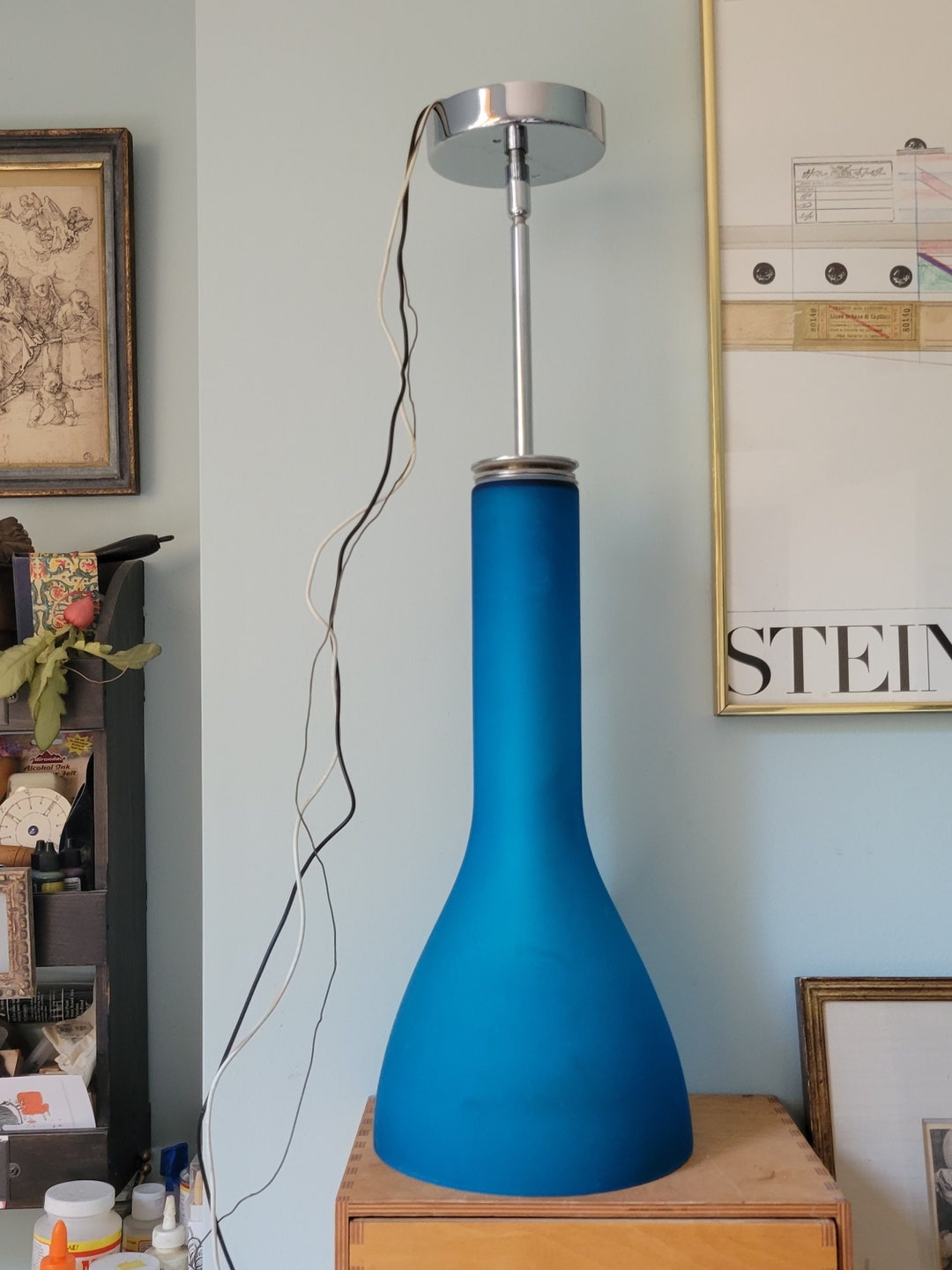 TAR Modern Turquoise Ceiling Light, Mid Century Glass Flush Mount - Etsy