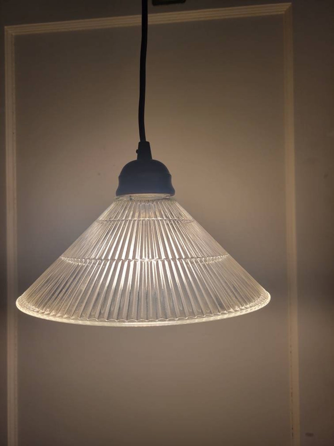 Optical Glass Hanging Fixture Bronze Hardware, Like Holophane, Pendant ...