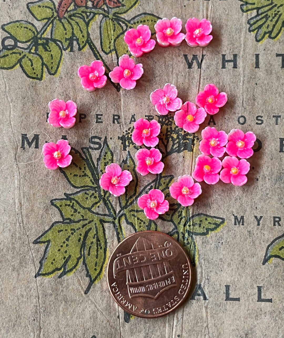 Japan 1950's Hand Painted FORGET ME NOT 6mm Vintage Authentic Celluloid ...