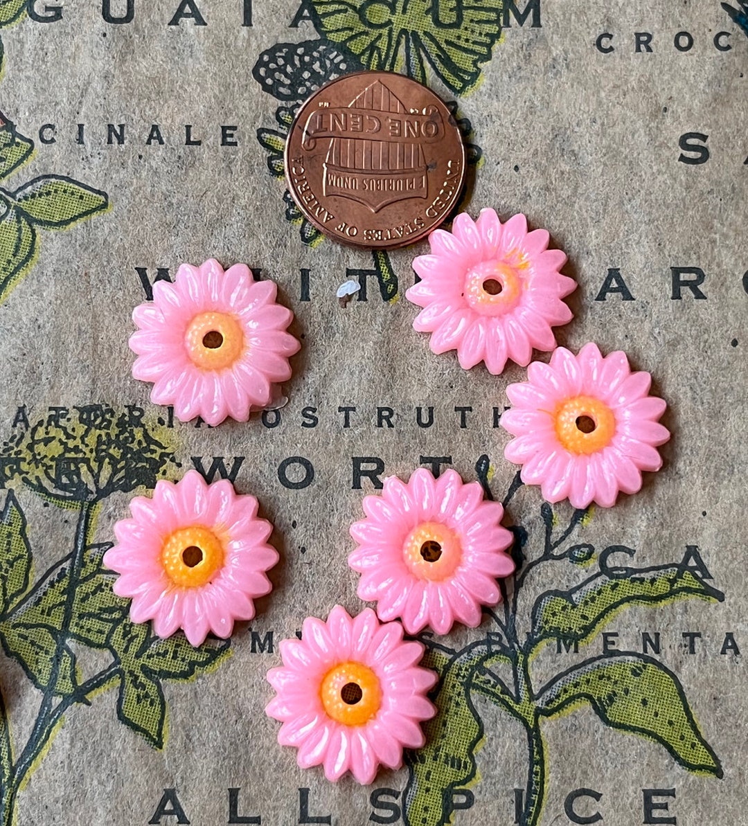 Japan 1950's Pink Daisy With Hole Acetate Hand Painted 17mm Vintage - 6 ...