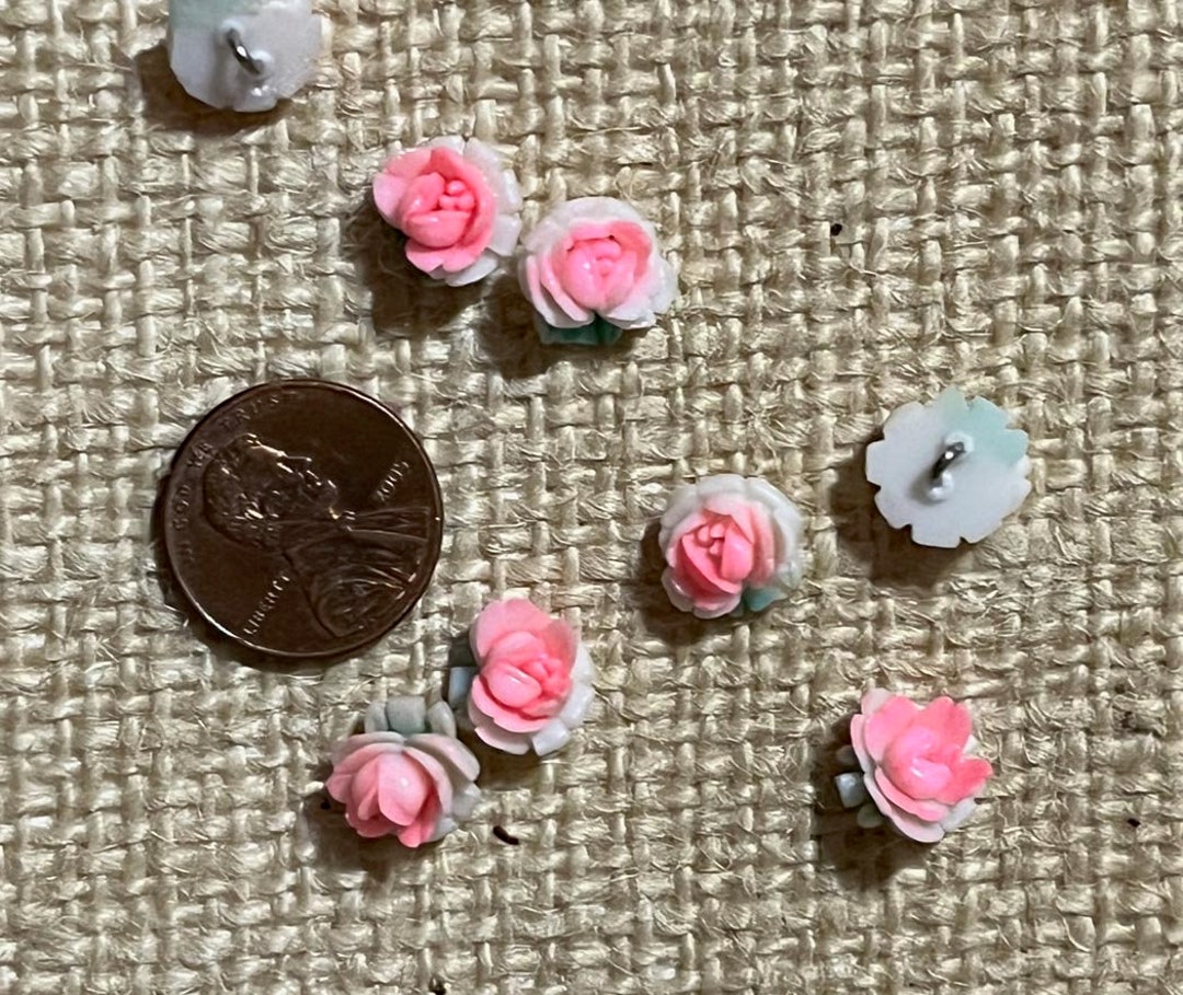 Japan 1950's BUTTON PINK ROSE 9mm Hand Painted Vintage Authentic ...