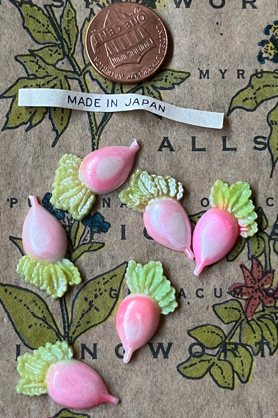 Vintage Japan 1950's Pearly Turnips Acetate Hand Painted 15mm - 5 PC - Etsy