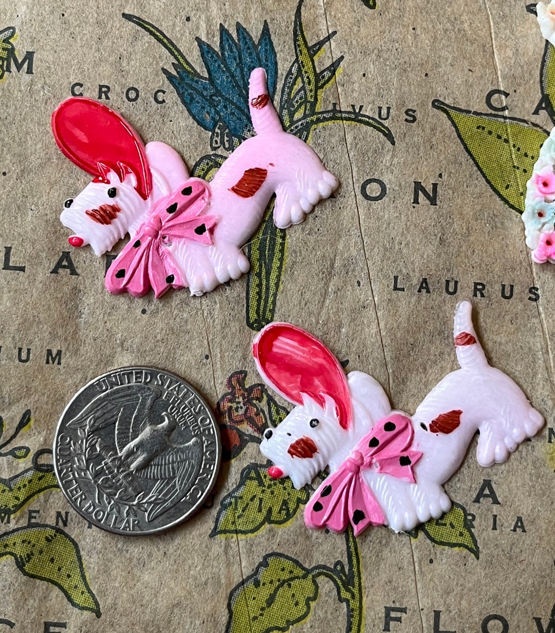 Vintage DOGS With BOWS and BONNETS Charms Japan 1950's Acetate Hand ...