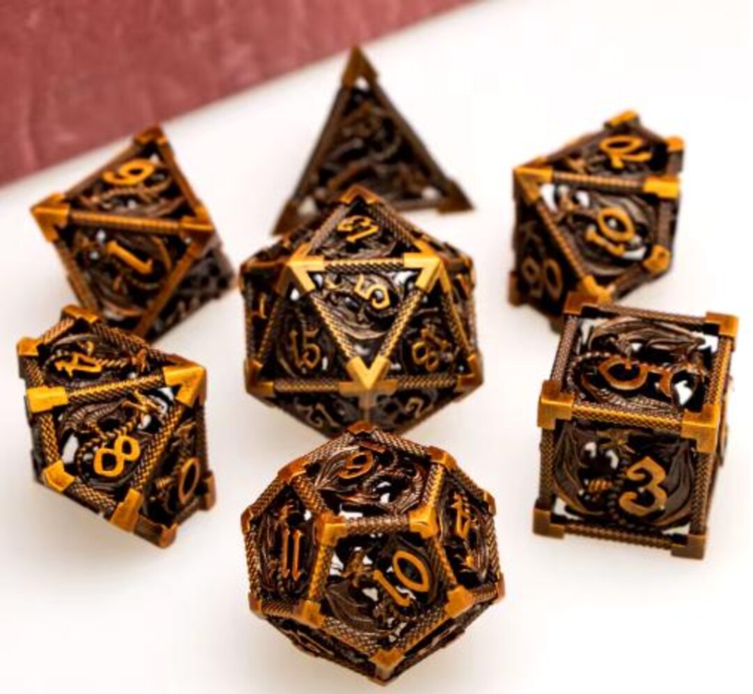 Gold Metal Dice Set Prairie DND, Dungeon and Dragon D20, D&D, Hollow ...