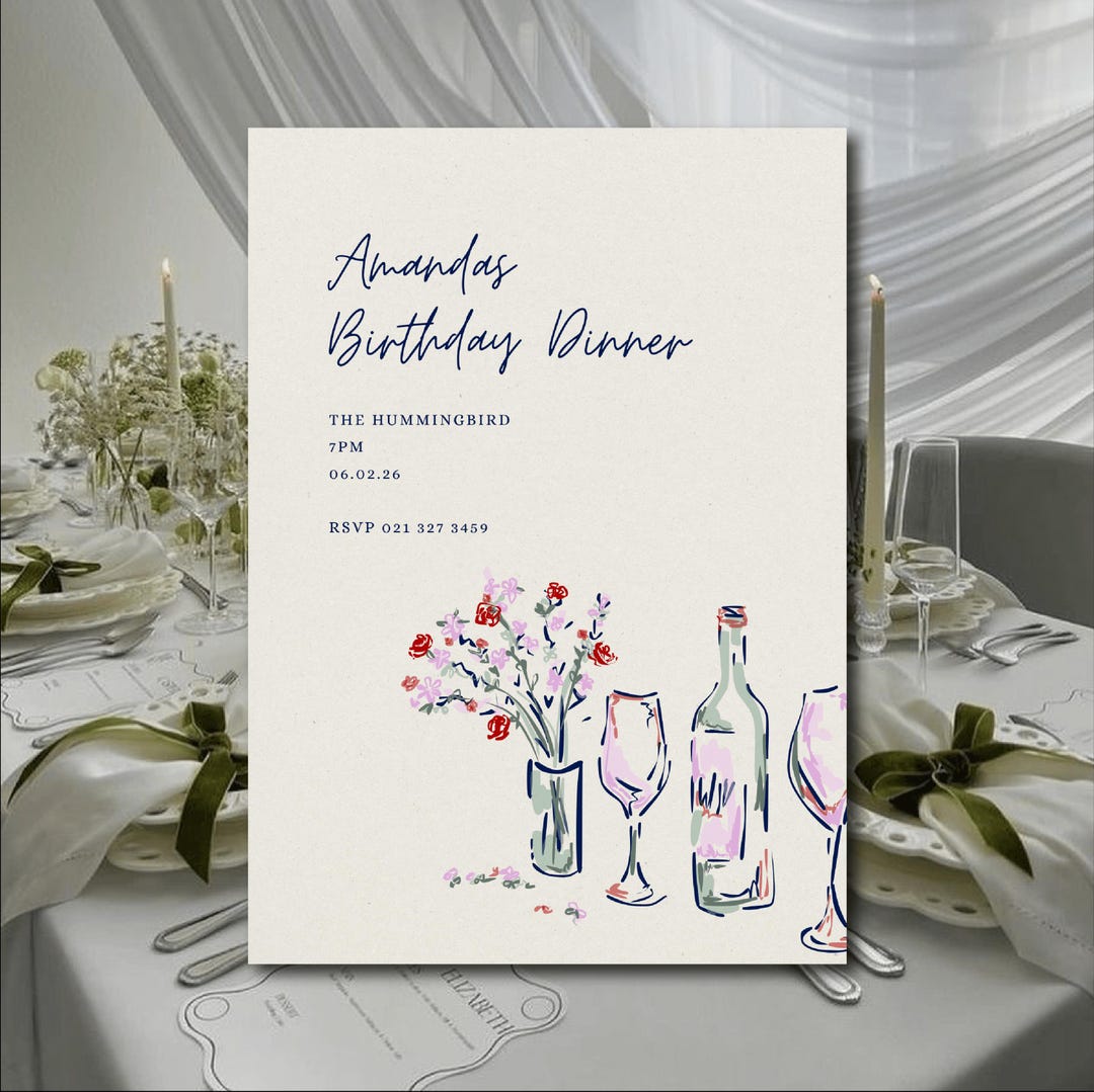 5x7 Elegant Digitally Downloadable Birthday Dinner Party Invitations ...